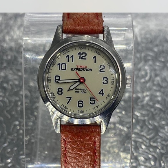 Timex | Accessories | Timex Expedition With Red Leather Strap | Poshmark